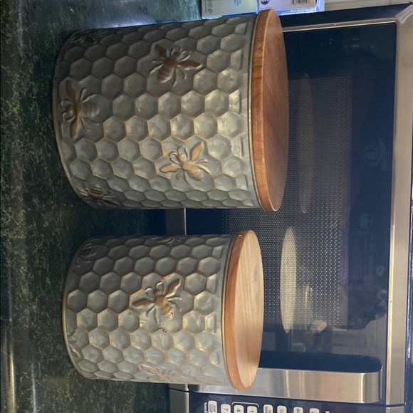 Accents | Bee Embossed Canister Set With Wooden Lids | Poshmark